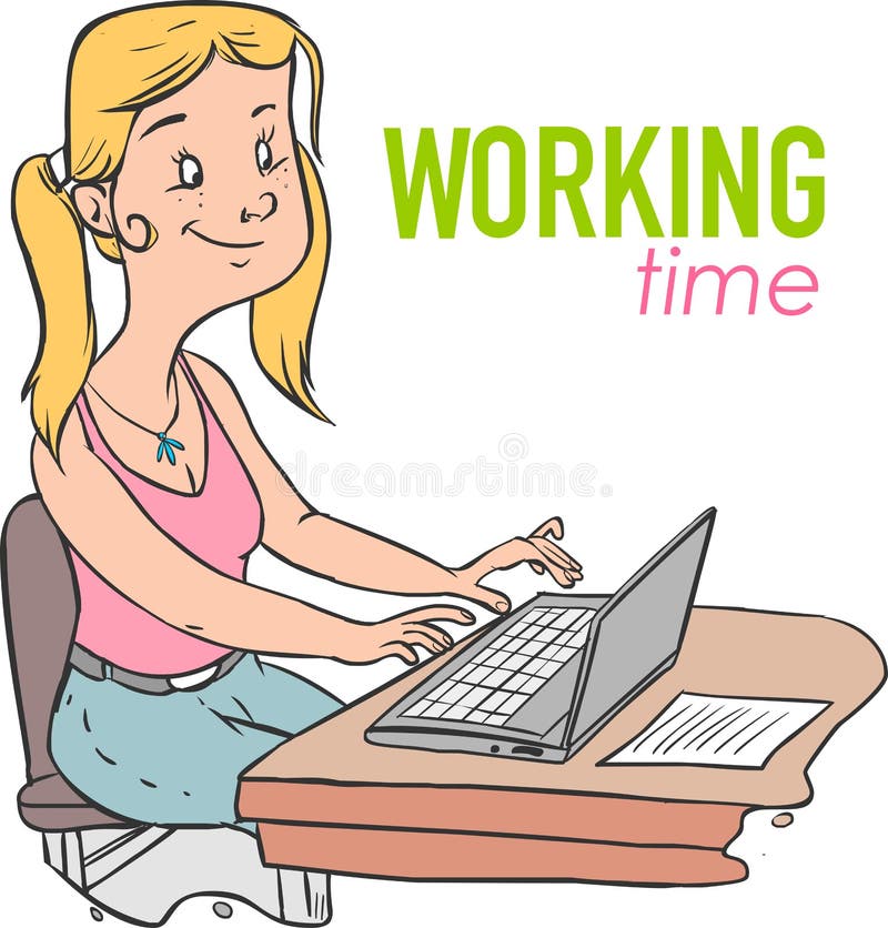 Pretty Teenage Girl Working on Using Computer Vector Image Stock Vector ...