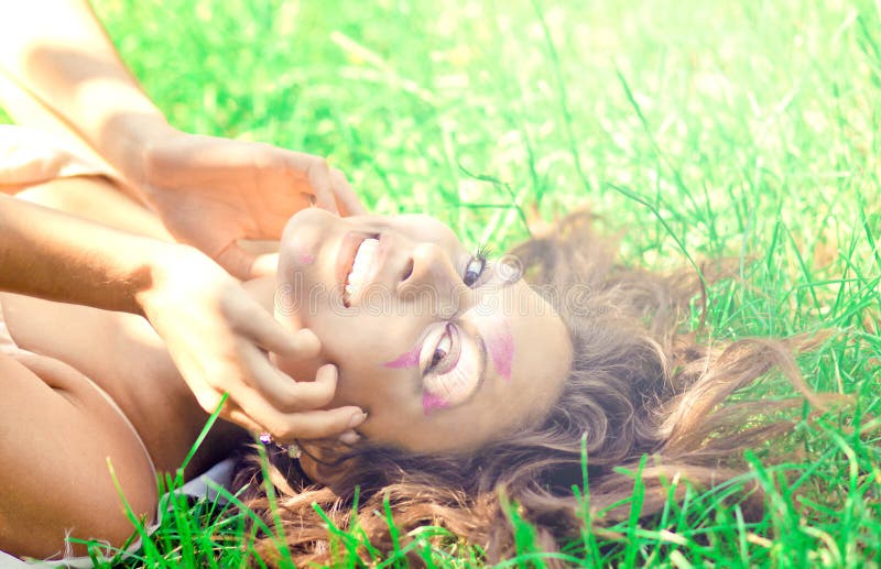 Pretty Tender Beautiful Young Female Face Stock Photo - Image of grass ...