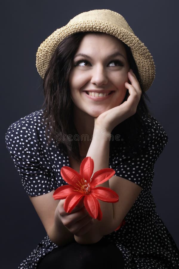 Pretty Thoughtful Lady with Flower 2 Stock Photo - Image of lady, head ...