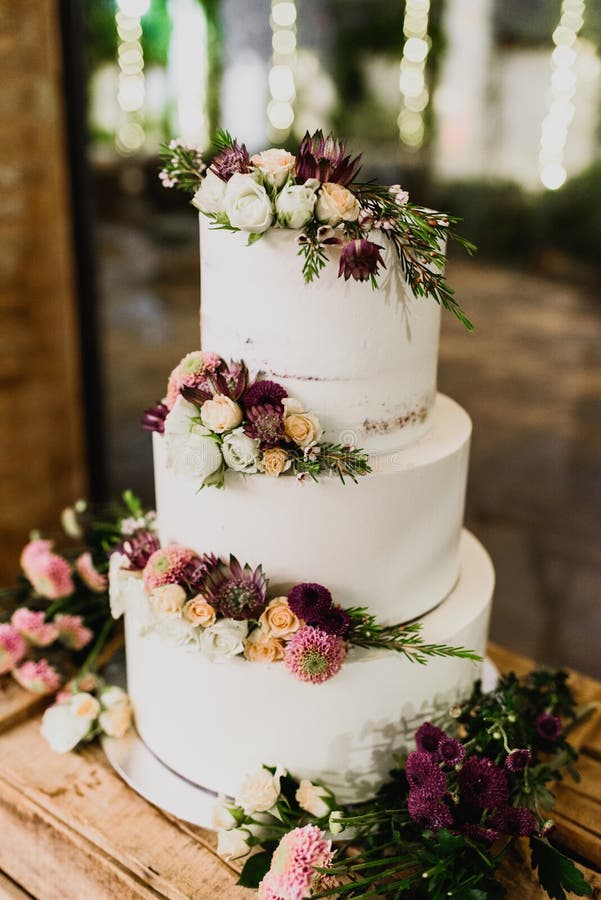 Pretty Three-tier Wedding Cake Decorated for a Wedding Event Stock ...