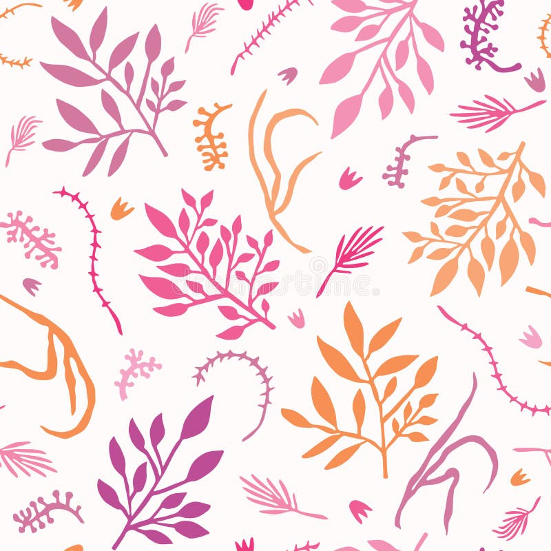 Pretty Tossed Leaf Branches Seamless Vector Pattern. Hand Drawn Paper ...