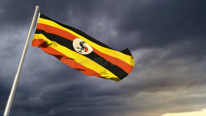 Pretty Uganda Flag on Massive Dark Clouds Bg - Abstract 3D Rendering ...