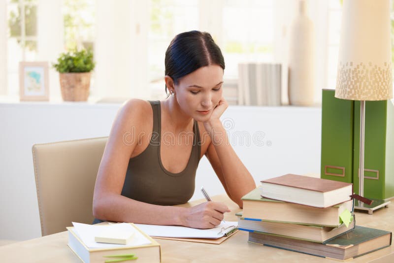 Student Teenage Girl Studying at Home Daydreaming Stock Photo - Image ...