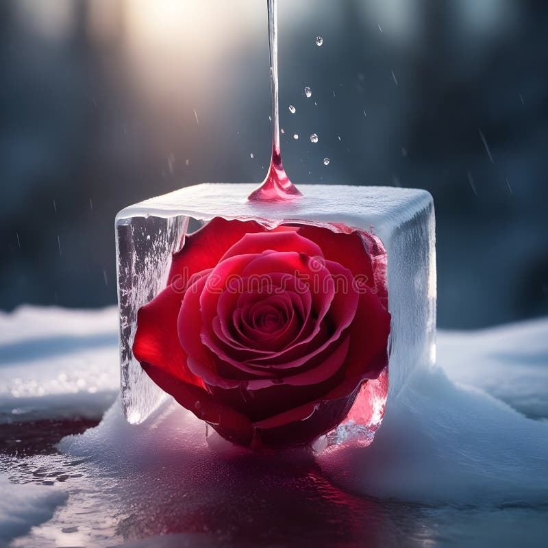 A Pretty Vermilion Rose Breaking a Dirty Cube of Gel Stock Illustration ...
