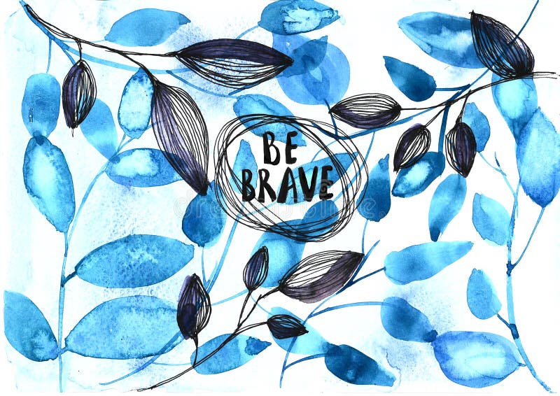 Pretty Watercolour Blue Spring Print with Lettering Stock Illustration ...