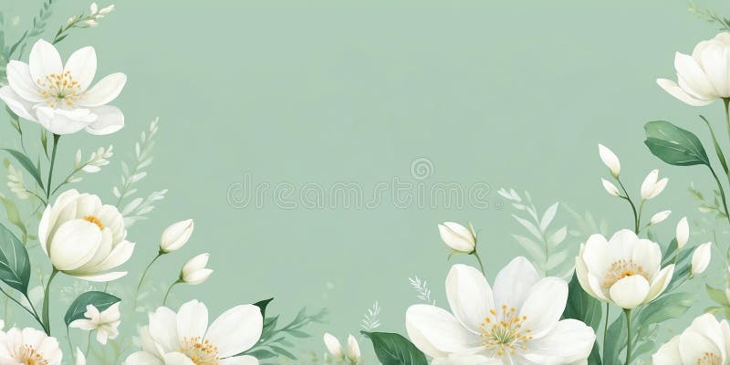 Pretty White Theme Flowers on Pastel Green Ai Generated Stock ...