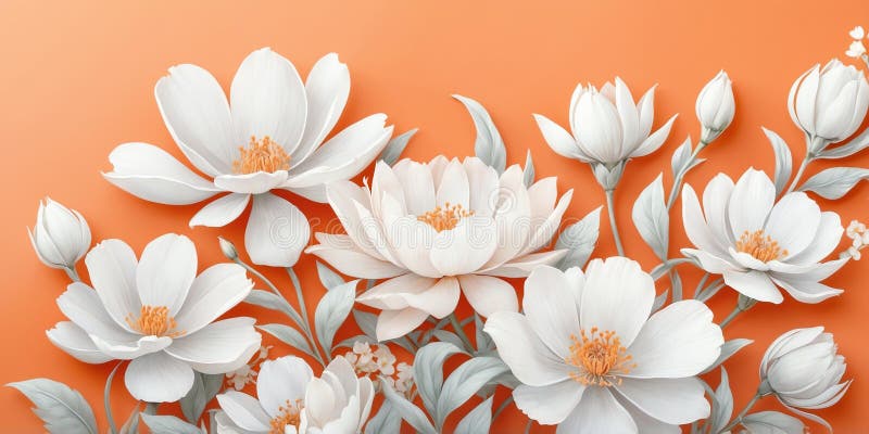 Pretty White Theme Flowers on Pastel Orang Ai Generated Stock ...