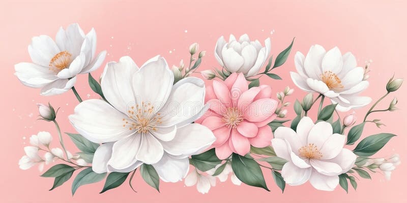Pretty White Theme Flowers on Pastel Pink Ai Generated Stock ...