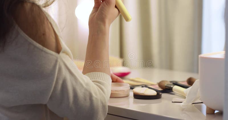 Pretty Woman Applying Everyday Makeup at Home Stock Footage - Video of ...