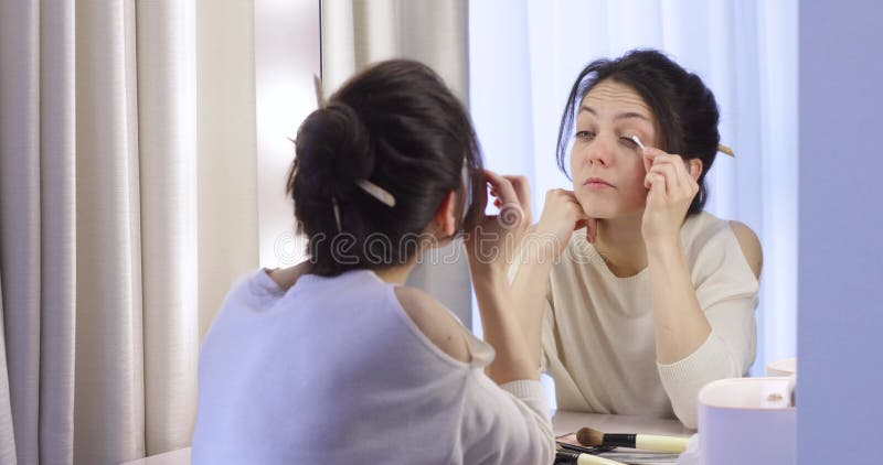 Pretty Woman Applying Everyday Makeup at Home Stock Video - Video of ...