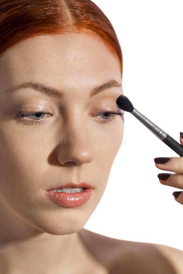Pretty Woman Applying Eye Shadow Makeup Stock Image - Image of portrait ...