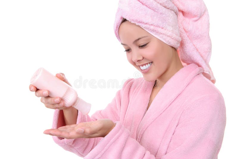 Pretty Woman Applying Lotion Stock Photo - Image of hygiene ...