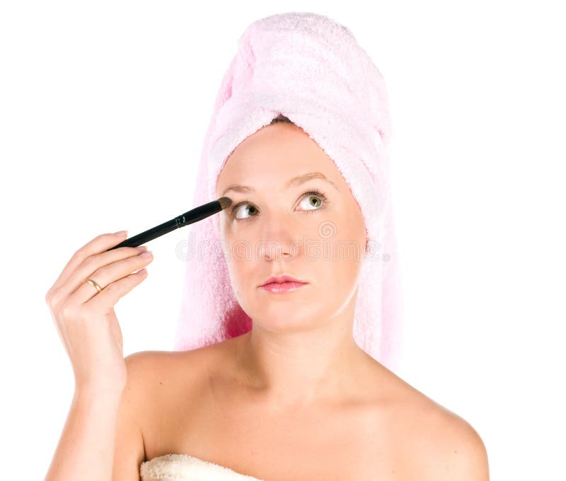 Pretty Woman Applying Make Up Stock Image - Image of health, makeup ...