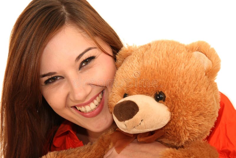 Pretty Woman and Bear stock image. Image of person, girl - 14770119