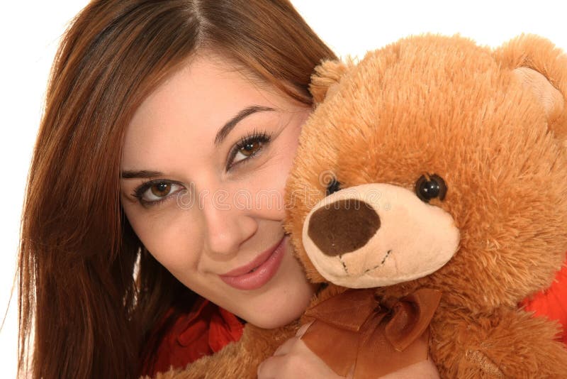 Pretty Woman and Bear stock image. Image of person, comfort - 14882421
