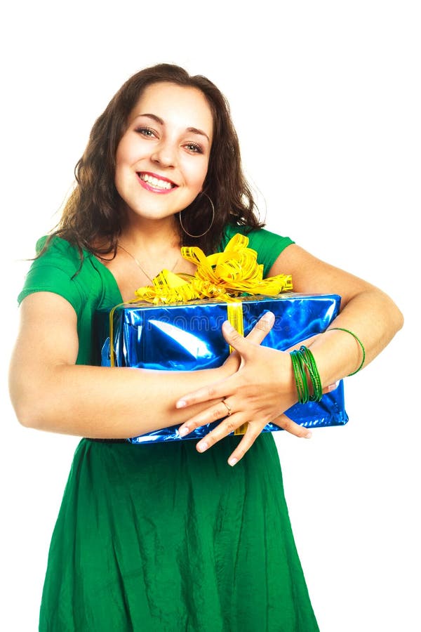Pretty Woman with a Big Present Stock Photo - Image of healthy, holiday ...