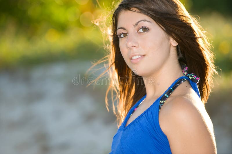 Pretty woman in blue dress stock image. Image of outdoors - 6563017