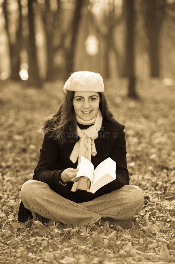 Pretty Woman with Book Outdoors Stock Image - Image of lifestyle ...