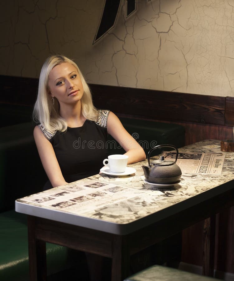 Pretty woman in cafe stock image. Image of glamour, attractive - 29249297