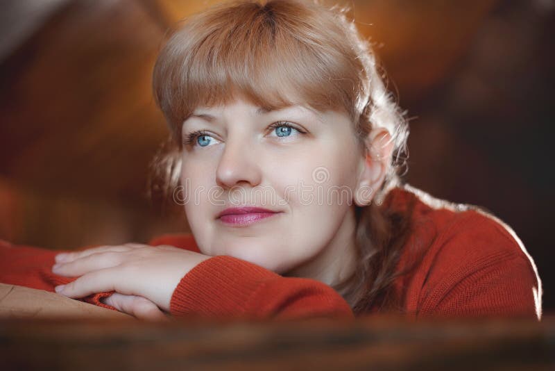 Pretty Woman with a Calm Pensive Look Looking into the Distance Stock ...