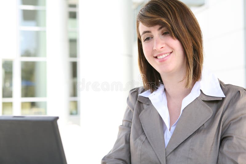 Pretty Woman on Computer stock photo. Image of information - 11744278