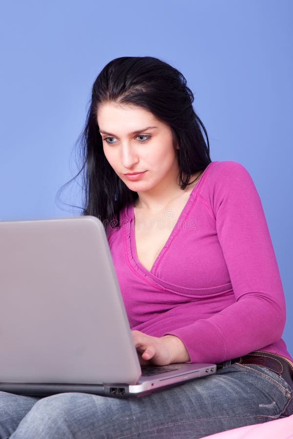 Attractive Woman Using Laptop Computer Stock Photo - Image of ...