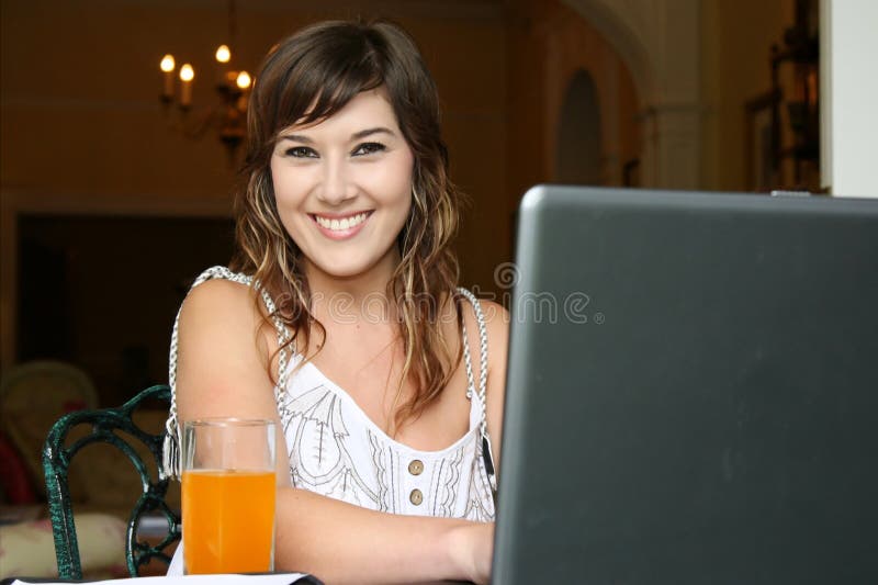 Pretty Woman at Computer stock image. Image of caucasian - 18051439