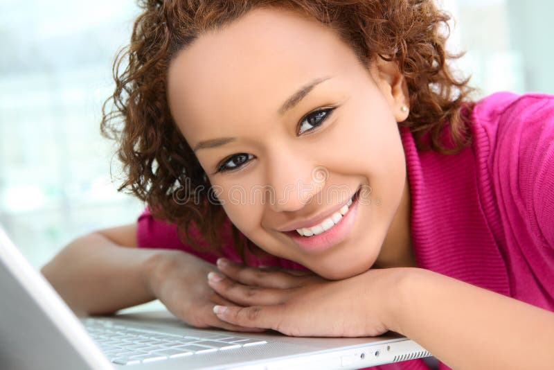 Pretty Woman and Computer stock photo. Image of close - 8794450