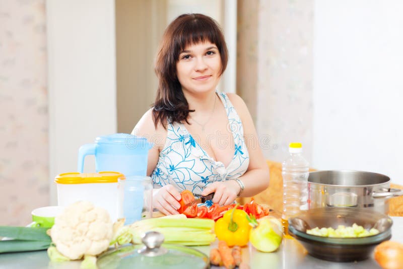 Pretty Woman Cooking the Vegetables Stock Image - Image of beauty ...
