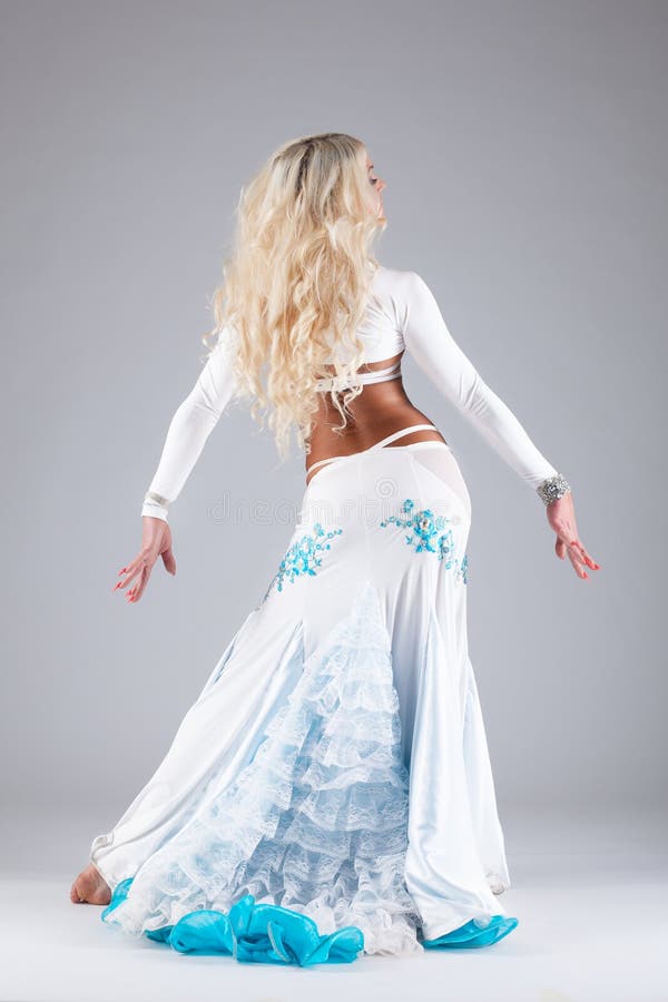 Pretty Woman Dance in White Oriental Costume Stock Photo - Image of ...
