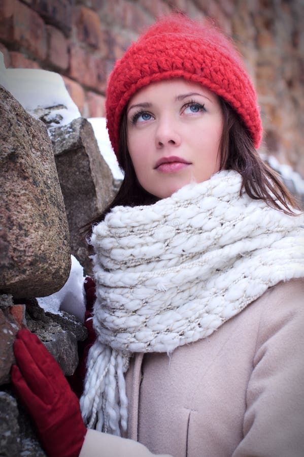 Pretty Woman Dreaming Look with Red Cap Stock Photo - Image of healthy ...