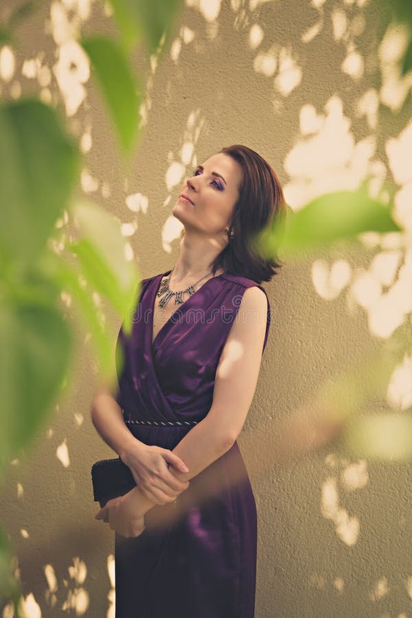 Pretty Woman Dreaming in Shadow of Tree Stock Photo - Image of face ...