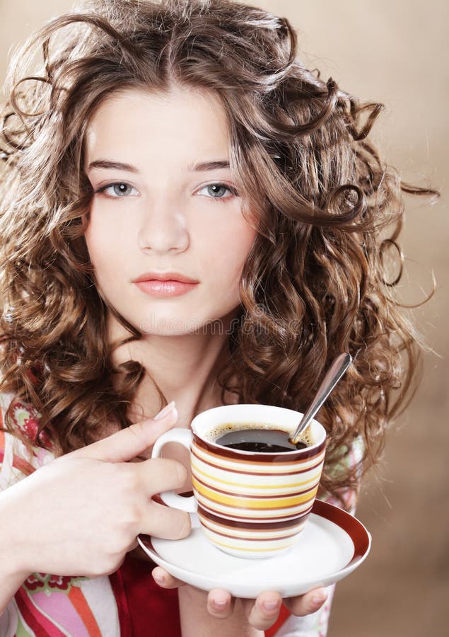 Pretty Woman Drinking Coffee Stock Photo - Image of cute, morning: 37688728