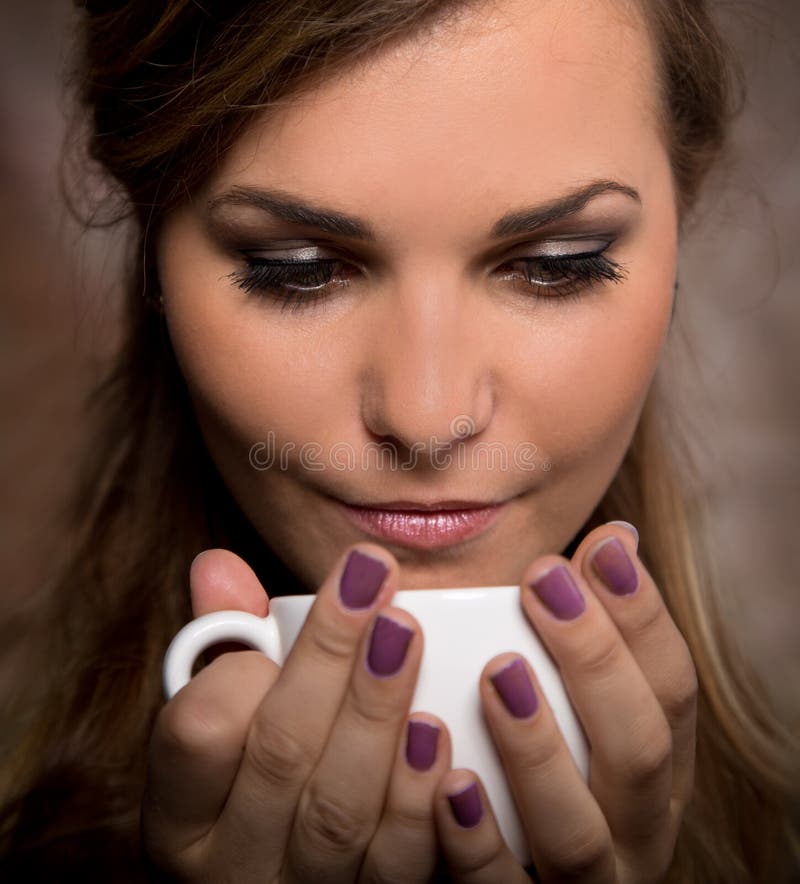 Pretty Woman Drinking Coffee Stock Photo - Image of young, brown: 33626794