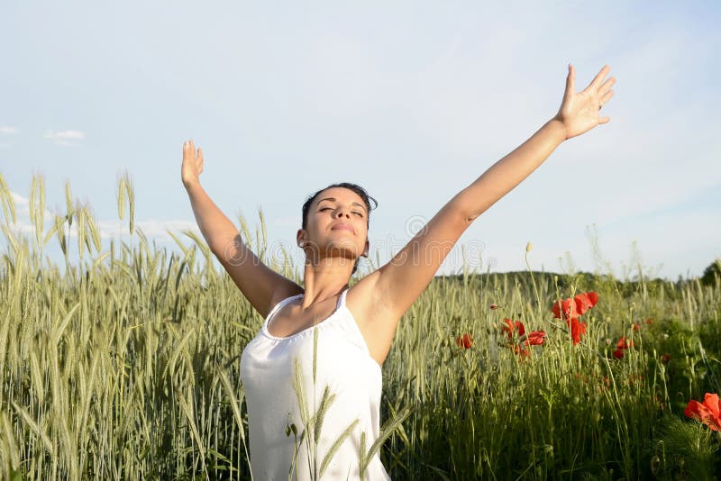 Pretty woman feeling free stock photo. Image of nature - 41839752