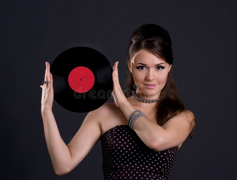 Pretty Woman with Gramophone Record Stock Image - Image of imagery ...