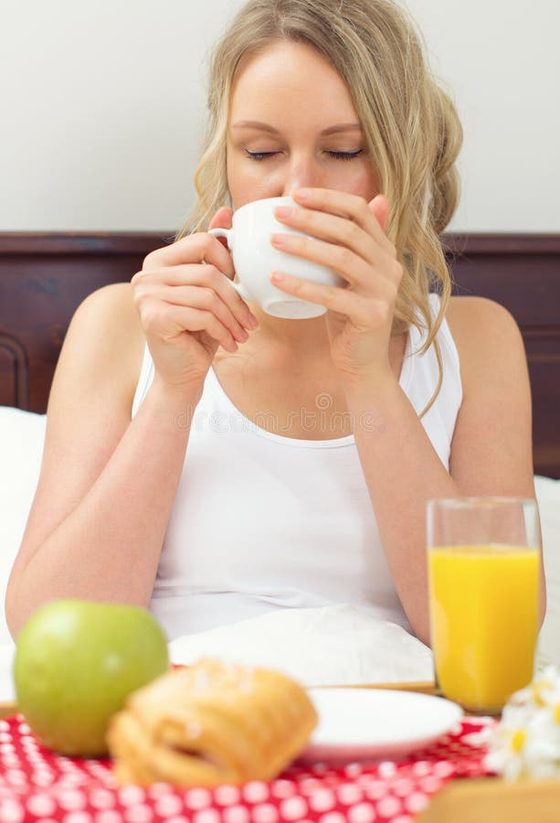 Pretty Woman Having Breakfast. Stock Image - Image of beverage ...