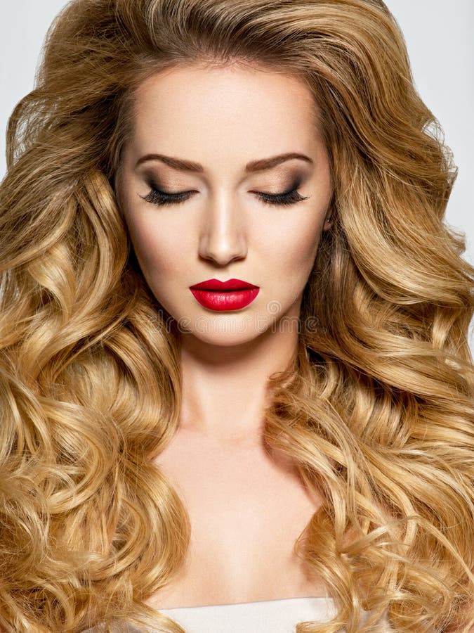 Pretty Woman With Long Hair And Red Lips Stock Image Image Of