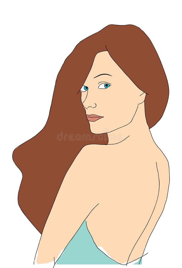 Pretty woman looking back stock illustration. Illustration of brown ...