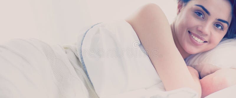 Pretty Woman Lying Down on Her Bed at Home Stock Image - Image of ...