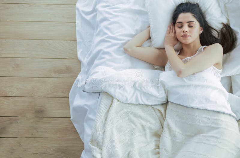 Pretty Woman Lying Down on Her Bed at Home Stock Image - Image of adult ...
