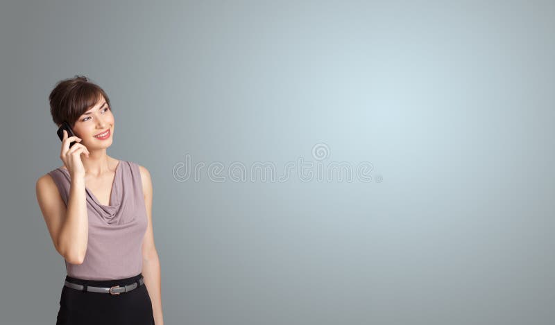 Pretty Woman Making Phone Call with Copy Space Stock Photo - Image of ...