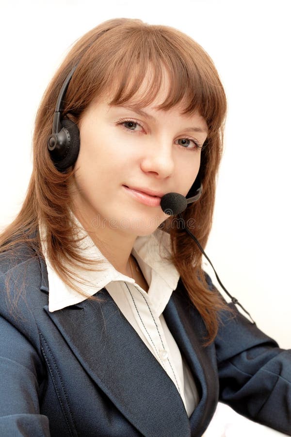 Pretty Woman with Microphone Stock Photo - Image of phone, assistance ...