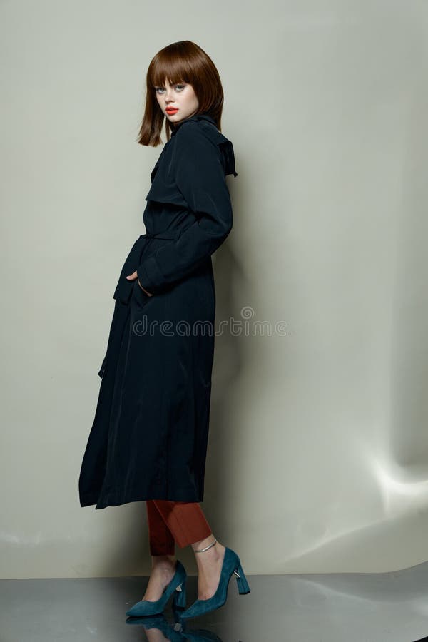 Pretty Woman Model in a Black Coat Stock Photo - Image of happiness ...