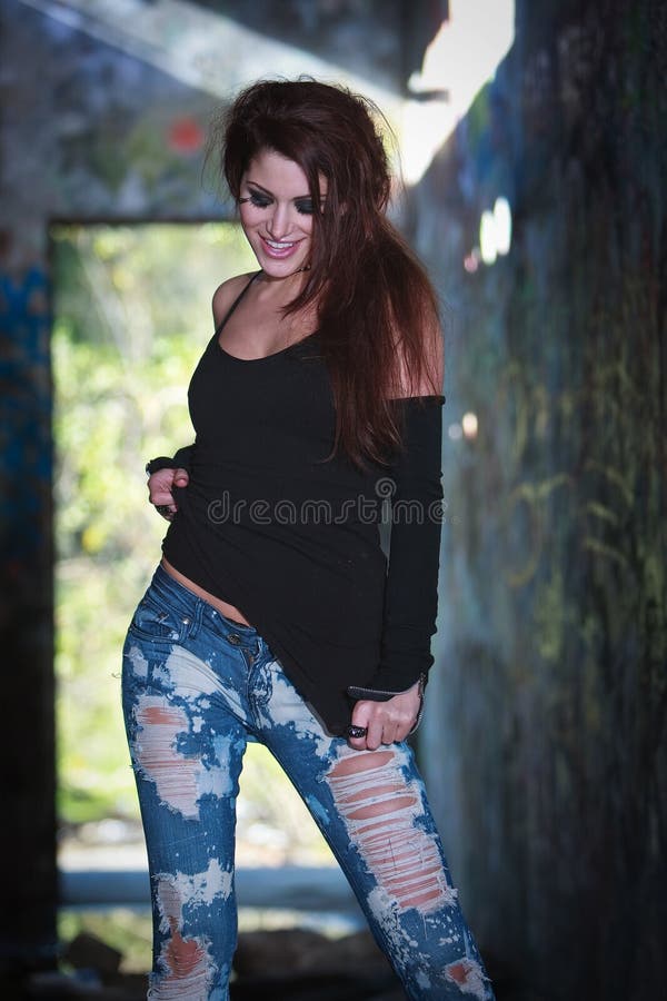 Pretty Woman Model in Urban Environment Stock Image - Image of model ...