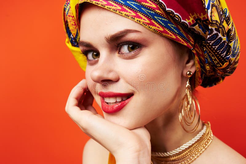 Pretty Woman Multicolored Shawl Ethnicity African Style Isolated