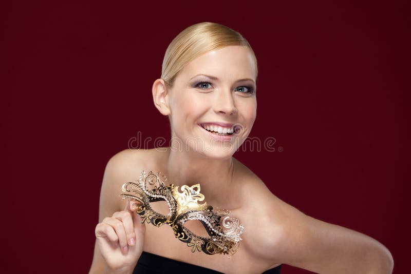 Pretty Woman with Patterned Masquerade Mask Stock Image - Image of ...