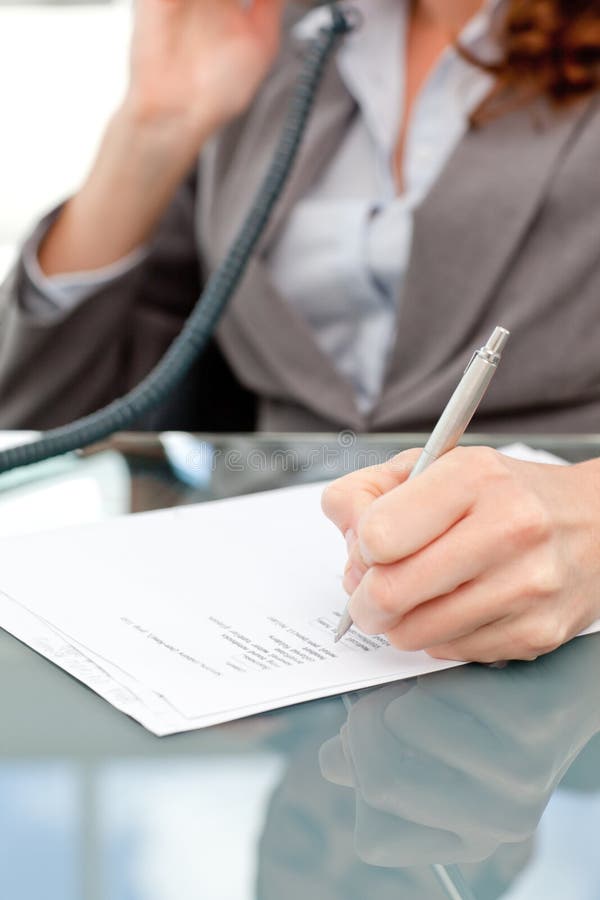 Pretty Woman on the Phone Writing on His Notepad Stock Image - Image of ...