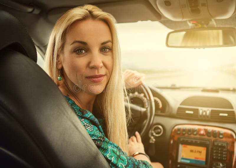 Pretty Woman Portrait in Car Stock Image - Image of safety, modern ...