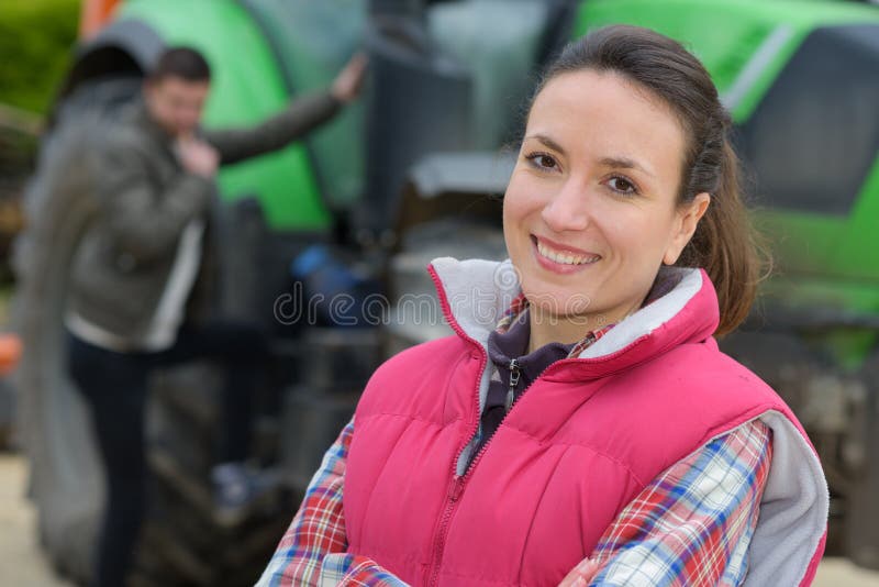 Pretty Woman Posing in Front Tractor Stock Image - Image of equipment ...